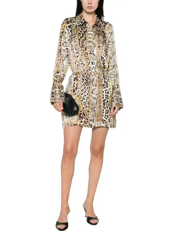 Camilla Animal-print Silk Mini Shirt Dress - Neutrals