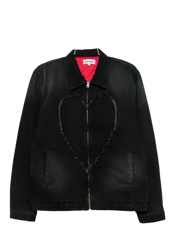 CARNE BOLLENTE Washed Heart Motif Denim Jacket - Black