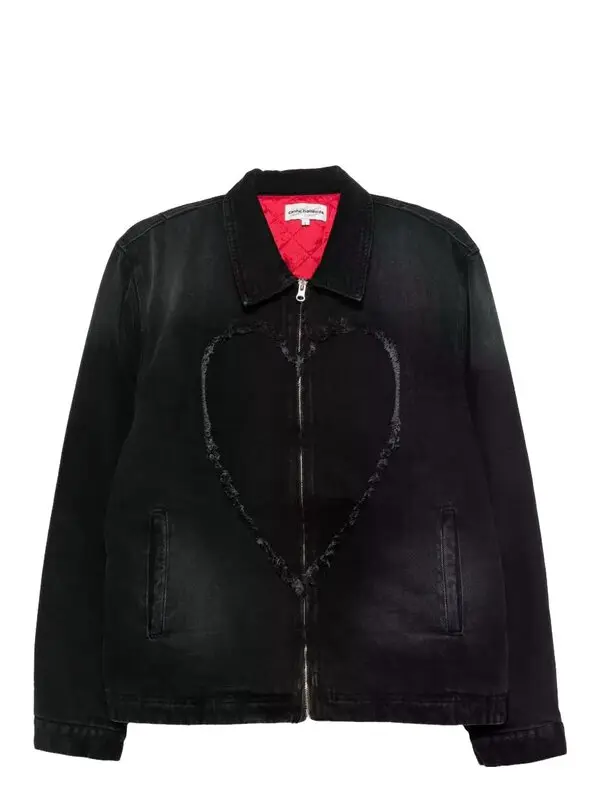 CARNE BOLLENTE Washed Heart Motif Denim Jacket - Black