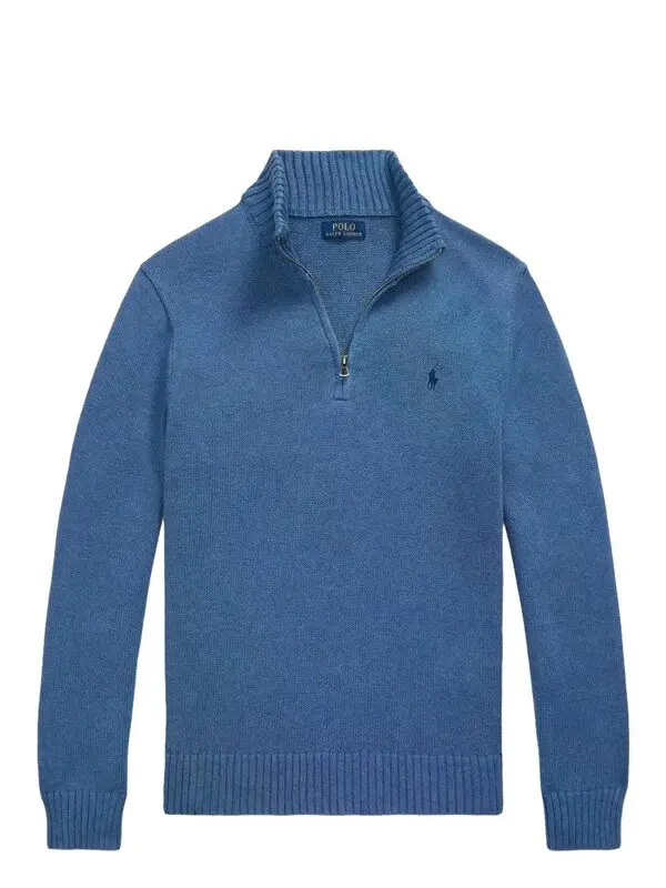 Polo Ralph Lauren Quarter-zip Cotton Mockneck Jumper - Blue