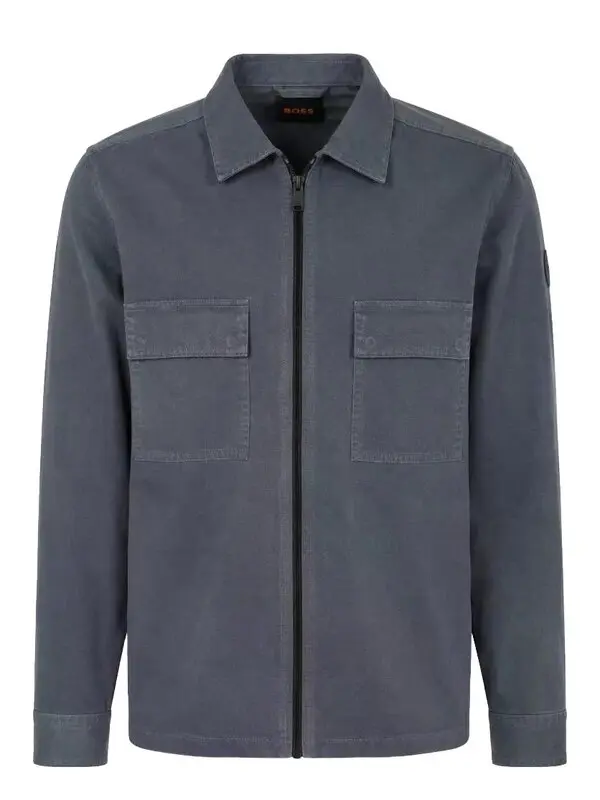 BOSS Zip-up Chest-pocket Shirt - Grey