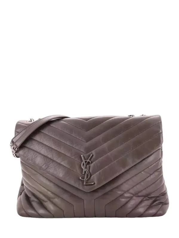 Saint Laurent Loulou Matelassé Chevron Leather Shoulder Bag - Grey