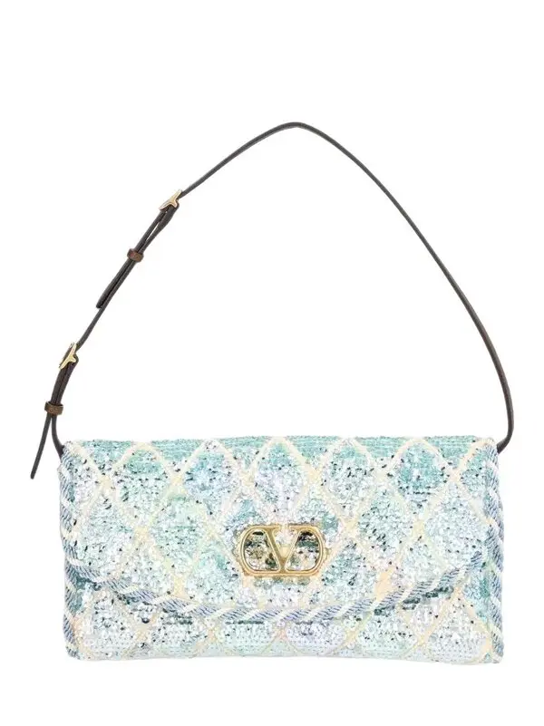 Valentino Garavani Devain Small Shoulder Bag With Rhombelle Embroidery - Blue
