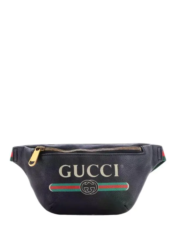 Gucci Logo Printed Leather Small Belt Bag - Black