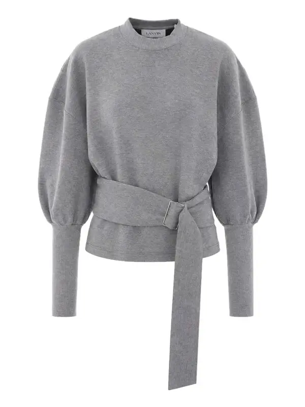 LANVIN Belted Sweatshirt In Double-faced Jersey - Grey