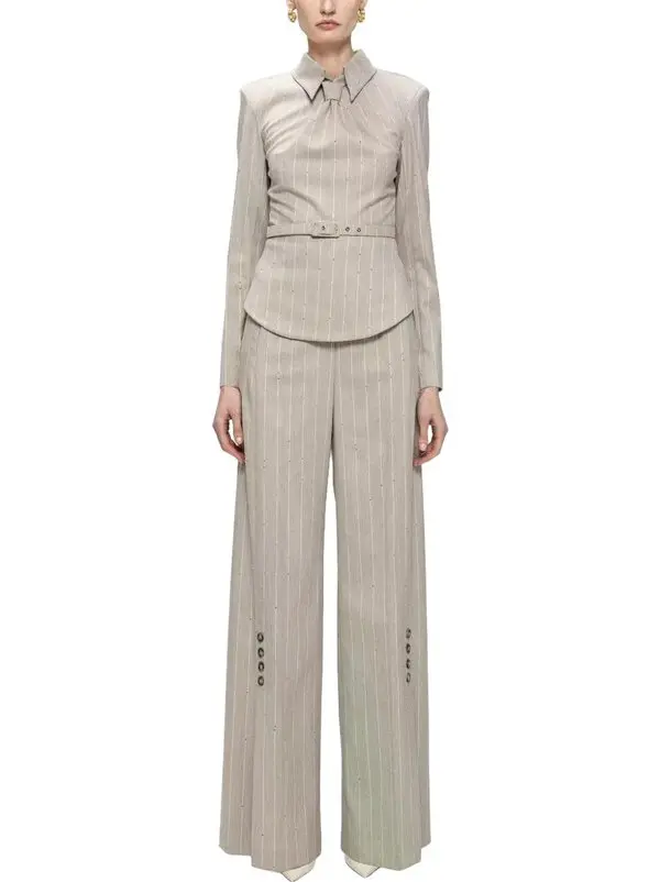 NISSA Tailored Top With Tie Detail - Neutrals