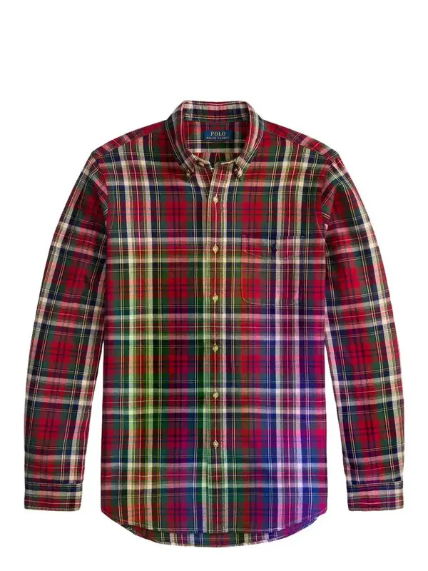 Polo Ralph Lauren Custom-fit Plaid Brushed Oxford Shirt - Red
