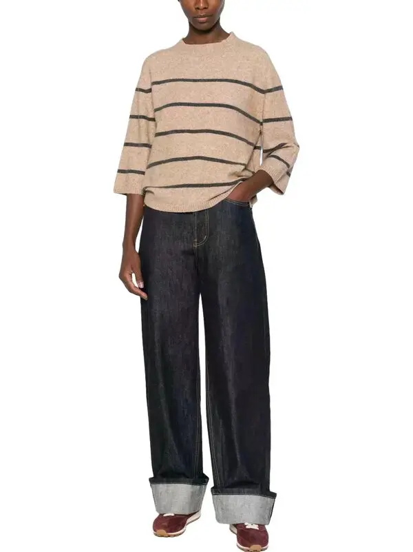 YERSE Striped Three-quarter Sleeve Sweater - Neutrals