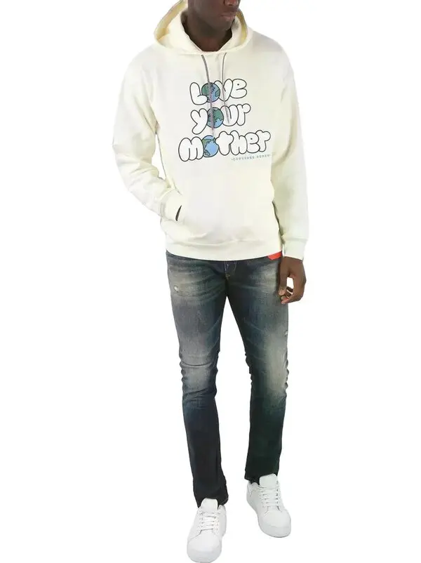 CONVERSE Logo Print Pouch-pocket Hoodie - White