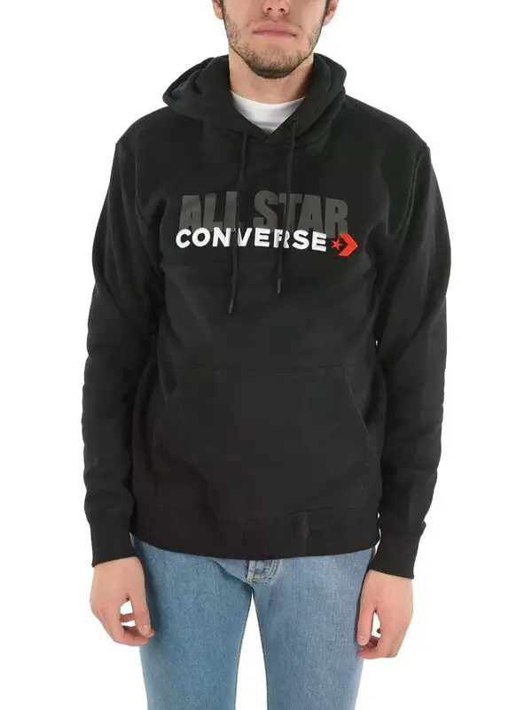CONVERSE Logo Print Drawstring Hoodie - Black
