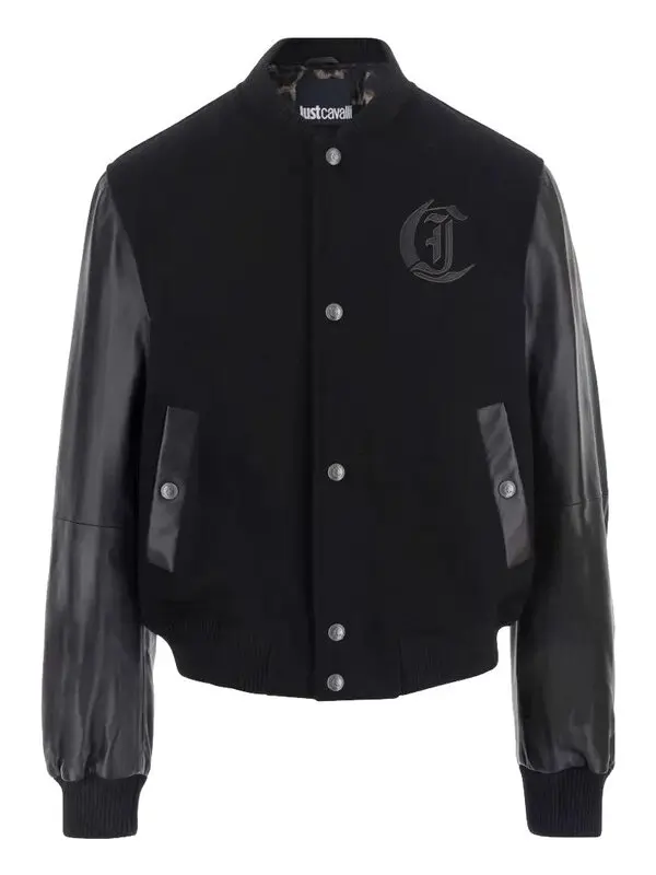 Just Cavalli Logo Patch Panelled Bomber Jacket - Black