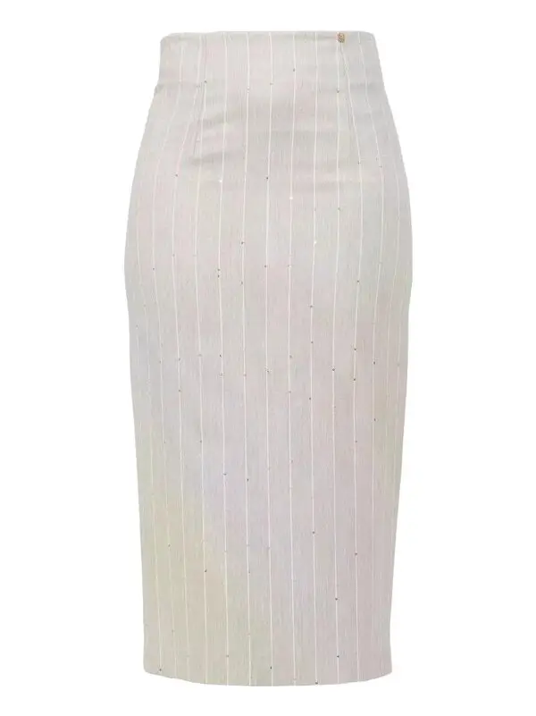 NISSA Sequined Striped Pencil Midi Skirt - Grey