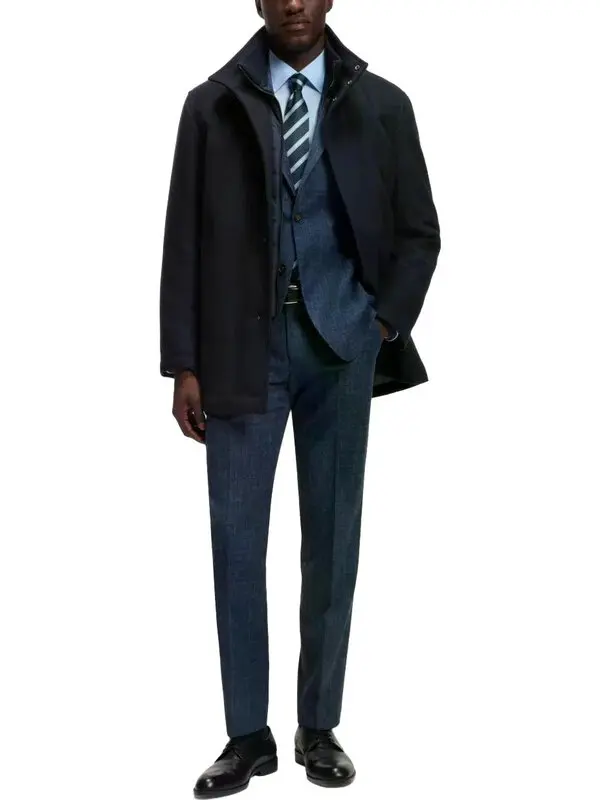 BOSS Formal Coat In Italian Fabric With Stand Collar - Blue