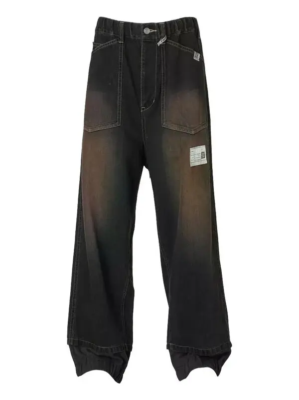 Mihara Yasuhiro Sweat Layered Wide-leg Denim Pants - Black