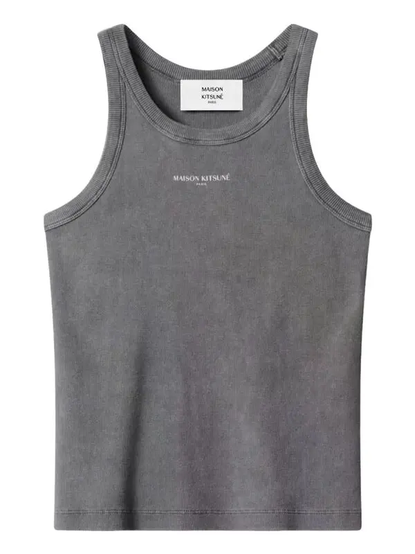 Maison Kitsuné Logo-print Ribbed Tank Top - Grey