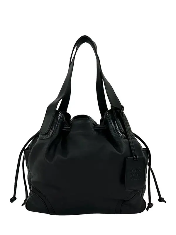 Loewe Leather Drawstring Tote Bag - Black