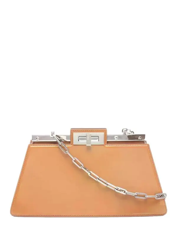 Fendi Medium Leather Peekaboo Cut Chain Shoulder Bag - Brown