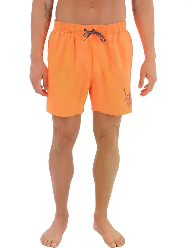 Nike Logo Print Drawstring Swim Shorts - Orange