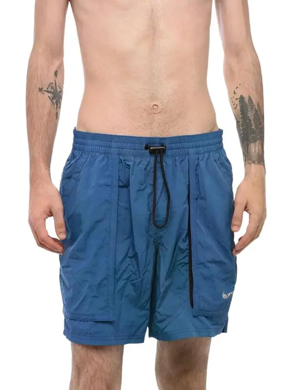 Nike Logo Print Ripstop Swim Trunks - Blue