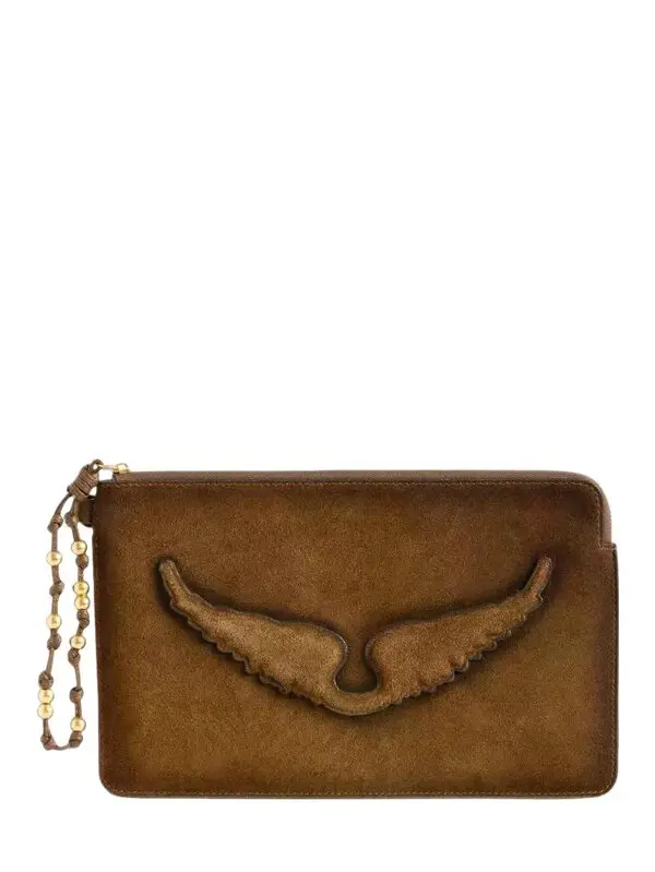 Zadig&Voltaire Angel Leather Clutch With Wings Applique - Brown