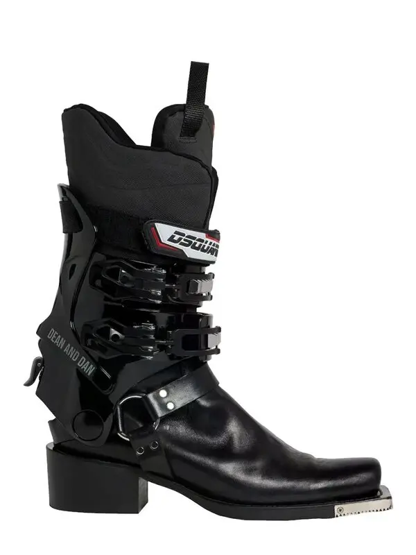 Dsquared2 Buckled Square Toe Block Heel Boots - Black