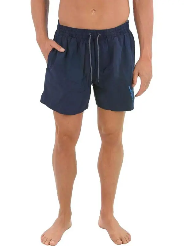 Nike Logo Print Drawstring Swim Shorts - Blue