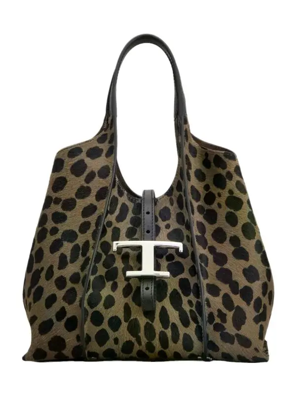 TOD'S Mini T Timeless Shopping Bag In Pony Effect Leather - Brown