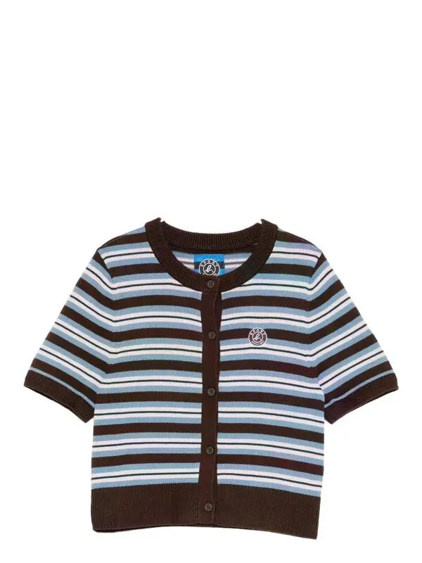 AGNES B. Striped Short-sleeve Top - Brown