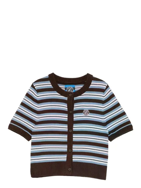 AGNES B. Striped Short-sleeve Top - Brown