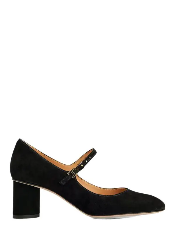 TOD'S Timeless Mary Jane Pumps In Suede With Gold-tone Buckle - Black