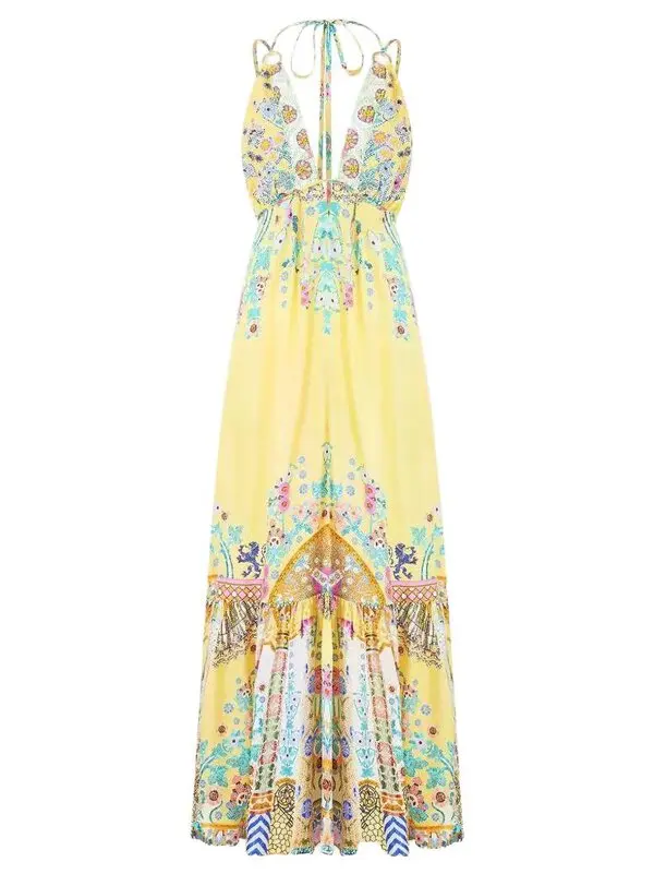 Camilla Tiered Maxi Dress With Hardware Embellishment - Yellow