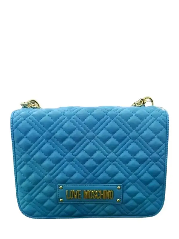 Moschino Quilted Logo Plaque Clutch Bag - Blue