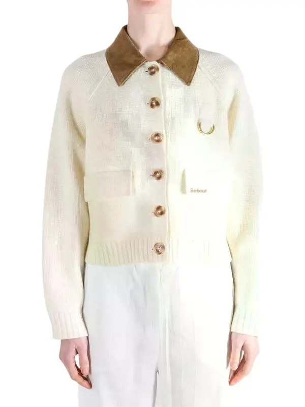 Barbour Alverstone Knitted Cardigan With Corduroy Collar - Neutrals