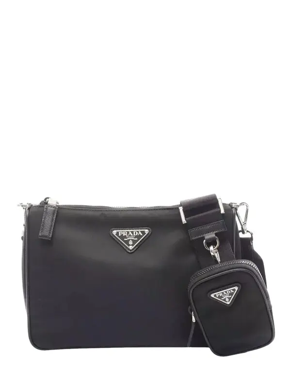 Prada Saffiano Trimmed Re-nylon Crossbody Bag With Pouch - Black