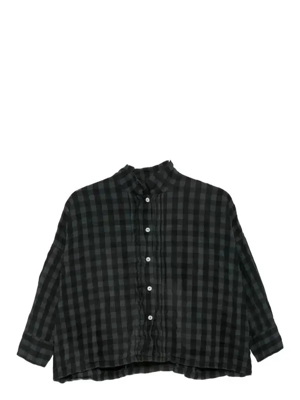 RICORRROBE Gingham Ruffled High Neck Shirt - Black
