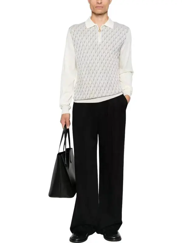 Stefano Ricci Geometric-pattern Long-sleeve Polo Shirt - Neutrals