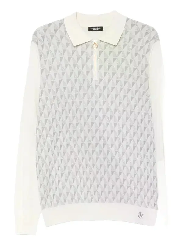 Stefano Ricci Geometric-pattern Long-sleeve Polo Shirt - Neutrals