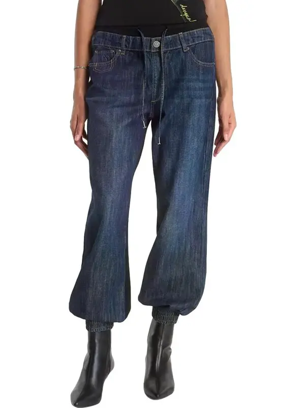 Desigual Drawstring-waist Cuffed-hem Jeans - Blue