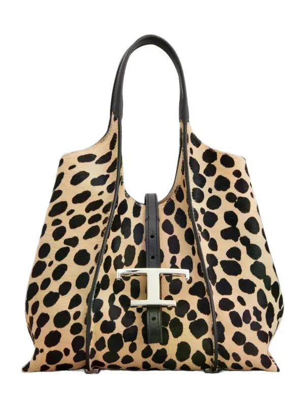 TOD'S T Timeless Mini Shopping Bag In Pony Effect Leather - Neutrals