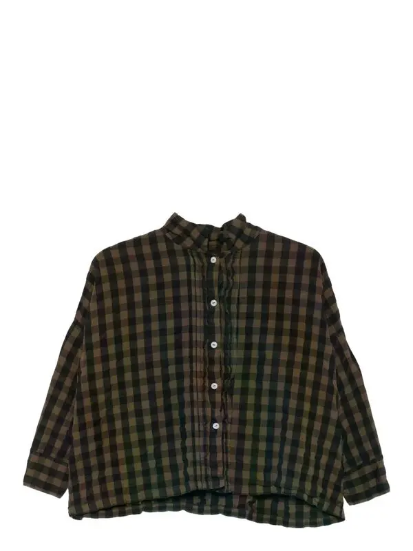 RICORRROBE Gingham Check Ruffled High Neck Shirt - Brown