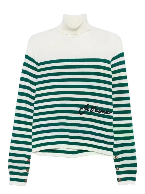Liu Jo Striped Roll Neck Sweater With Logo Detail - White