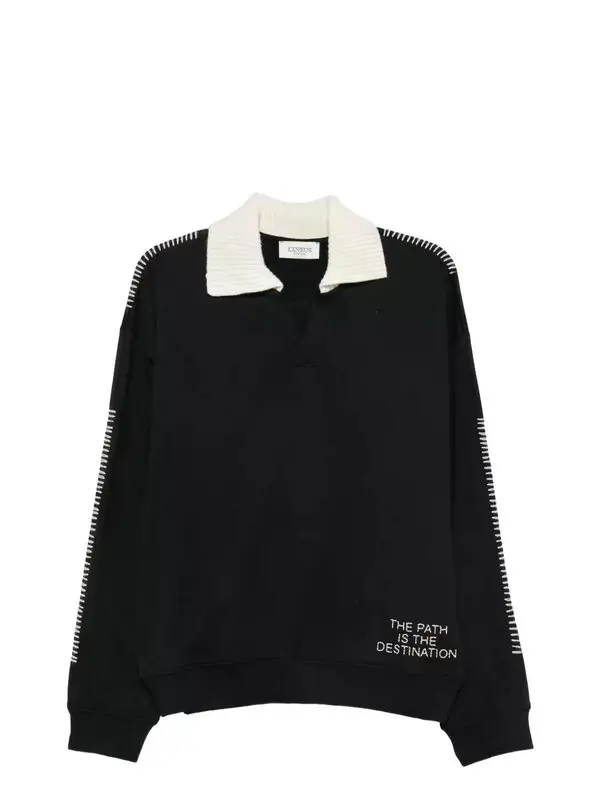 LANEUS Embroidered Whipstitch Sweatshirt - Black