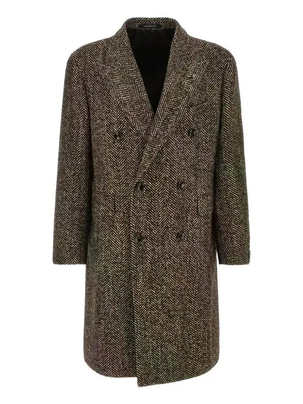 Tagliatore Londra Herringbone Double-breasted Coat - Brown