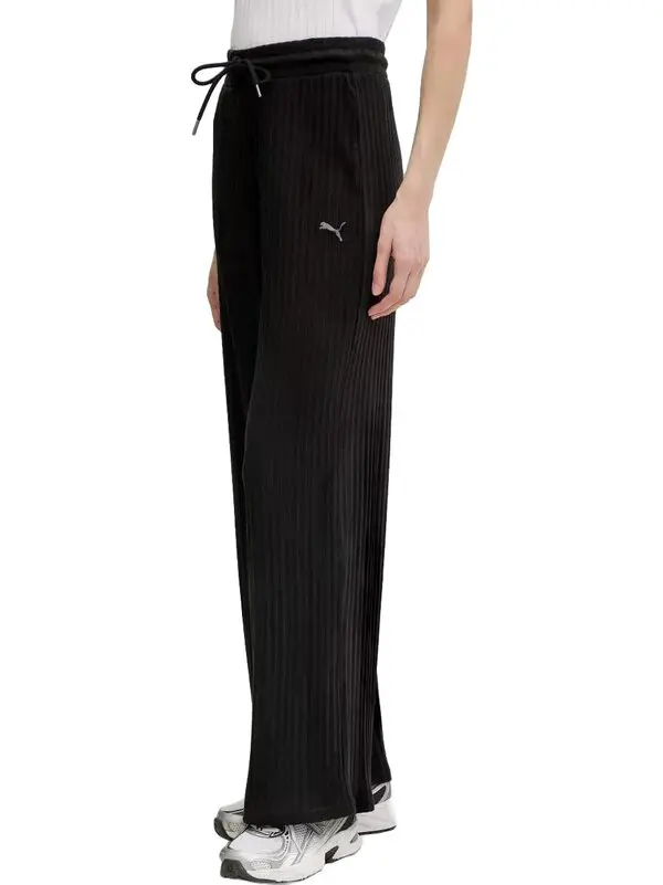 PUMA Ribbed Knit Wide Leg Track Pants - Black