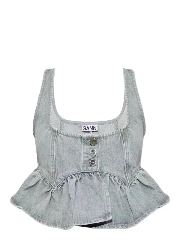 GANNI Cropped Peplum Blouse - Grey