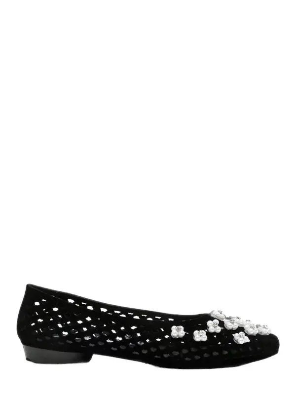 HEAVENLY JELLY Floral-embellished Perforated Ballet Flats - Black