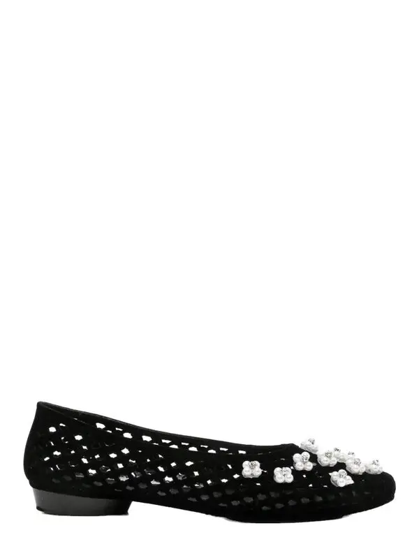 HEAVENLY JELLY Floral-embellished Perforated Ballet Flats - Black