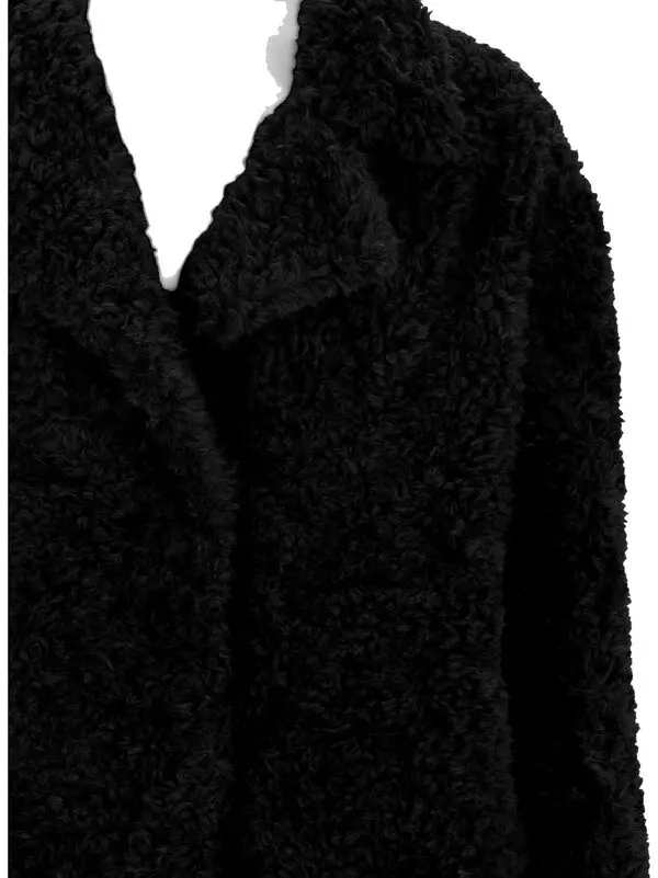 EMME Faux Fur Coat With Notched Lapels - Black