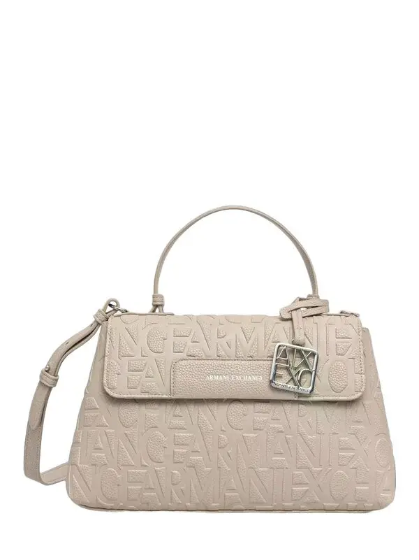 Armani Exchange Embossed Logo Top Handle Handbag With Adjustable Strap - Neutrals