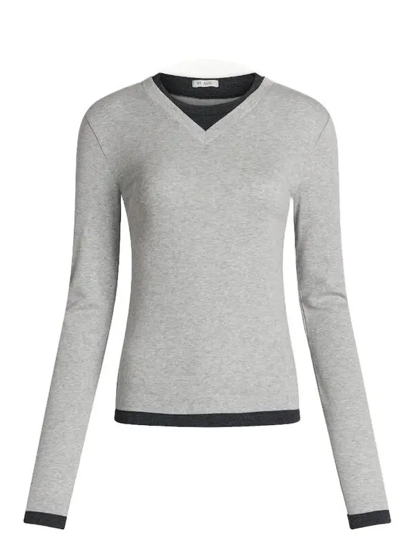 ST. AGNI Organic Cotton V-neck Long Sleeve Top - Grey Marle